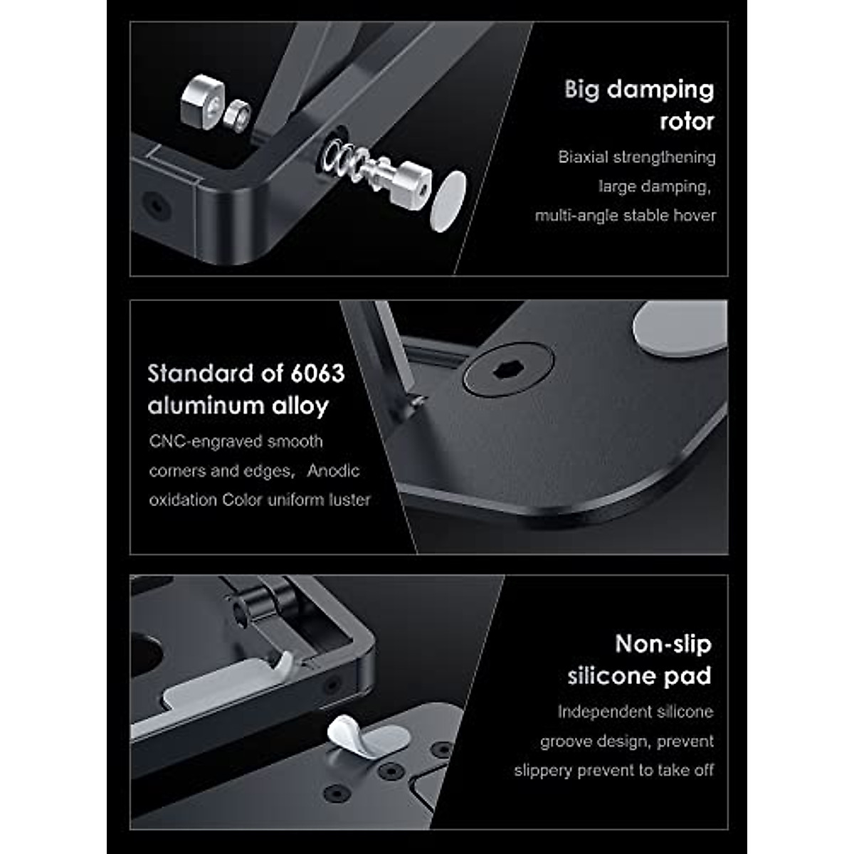 SEMIR Portable Laptop Stand, Ergonomic Notebook Stand, Adjustable Holder Riser, Aluminum Alloy Foldable Desk Stand, Compatible with MacBook , Dell , HP and More 10-15.6 "Laptops and Tablets (Black)