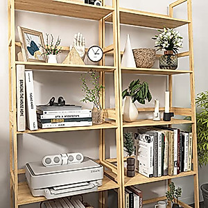 Noskatu Modern Ladder Bookshelf 5-Tier Wood Ladder Shelf for Books Movies Storage Shelf for Living Room Bathroom Kitchen Laundry Nature