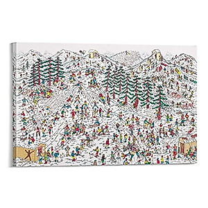 Wheres Waldo Ski Slopes Wally Handford Children Artwork Poster Painting Print on Canvas Bedroom Wall -YangTing 24x36inch(60x90cm)