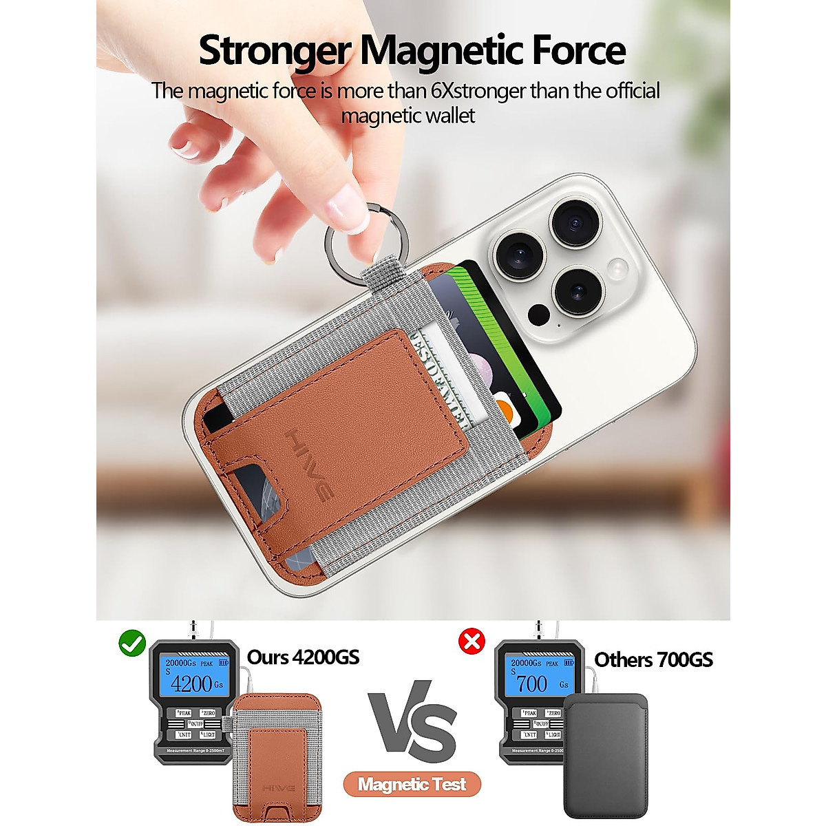 New-Upgrade Magnetic Card Wallet Holder for Apple Magsafe, Magnetic Magsafe Leather Wallet for iPhone 14/13/12 Magsafe, Mag-Safe Wallet for Back of iPhone 14 iPhone 13/12 Series, Fits 7 Cards, Brown