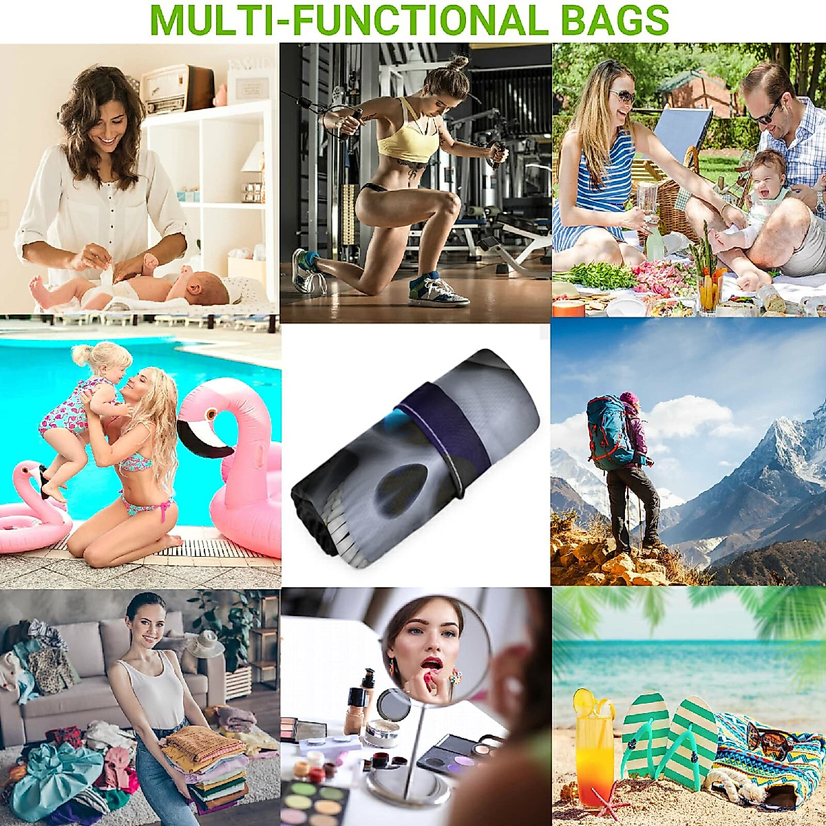 visesunny Sugar Skull Blue Smoke Syulish 2Pcs Wet Bag with Zippered Pockets Washable Reusable Roomy Diaper Bag for Travel,Beach,Daycare,Stroller,Diapers,Dirty Gym Clothes,Wet Swimsuits,Toiletries