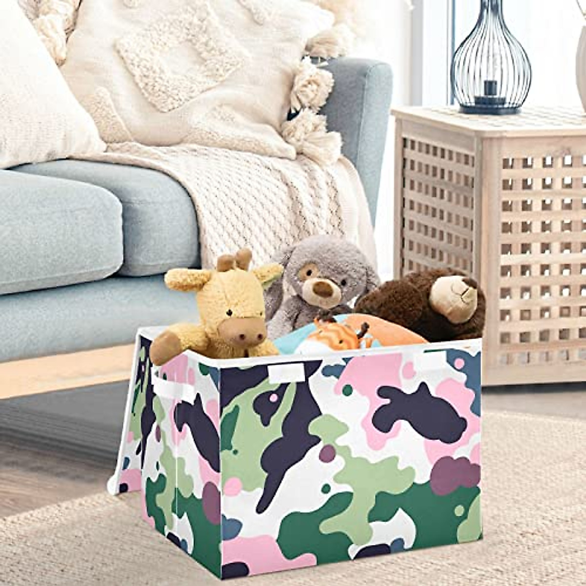 CaTaKu Camouflage Retro Storage Bins with Lids and Handles, Fabric Large Storage Container Cube Basket with Lid Decorative Storage Boxes for Organizing Clothes