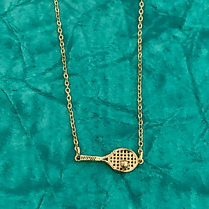 Sportybella Tennis Racket Pendant Necklace 18K Gold Tennis Jewelry Gifts for Women Tennis Lovers, Sideways Tennis Racket Charm
