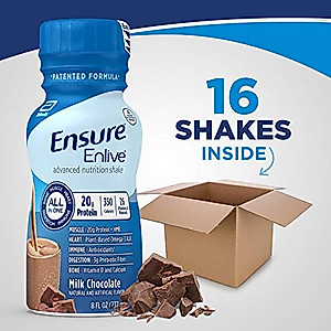 Ensure Enlive Meal Replacement Shake, 20g Protein, 350 Calories, Advanced Nutrition Protein Shake, Milk Chocolate, 8 Fl Oz (Pack of 16)