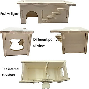 MUYG Wood Hamster House,Natural Wooden Chinchilla Hut with Steps Window Multi-Chamber Small Animal Hideout Maze Habitat Decor for Dwarf Mice,Rats,Syrian Mouse, Gerbils, Chinchilla (L)