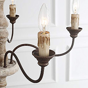 LNC French Country Chandelier, Farmhouse Handmade Distressed Wood 5 Lights Fixture for Dining & Living Room, Bedroom, Kitchen, Stairway, Bathroom