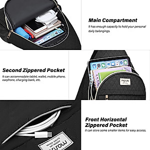 MOSISO Sling Backpack, Rhombus Quilted Crossbody Bag with Front Pockets Casual Chest Shoulder Travel Hiking Daypack Bag, Black