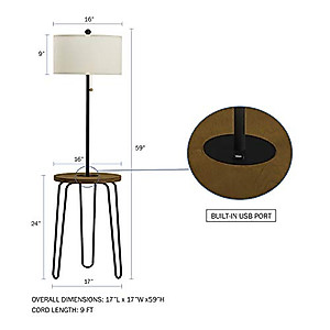 Lavish Home Floor Lamp with Table - Mid-Century Modern Nightstand or Side Table with USB Port and Hairpin Legs - Standing Light with Shelves