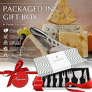 Soulhand 7-Piece Cheese Knife Set – Mini Stainless Steel Cheese Knives, Spreader, Forks for Hard, Soft and Creamy Cheese, Essential Short Handle Cheese Knives Set with Gift Box