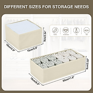 DIMJ Drawer Organizers Clothes, Set of 4 Dresser Organizer Bins, Fabric Closet Organizers and Storage, Drawer Dividers for Nursery, Clothing, Baby Clothes, Socks, Underwears, Tie (Beige)