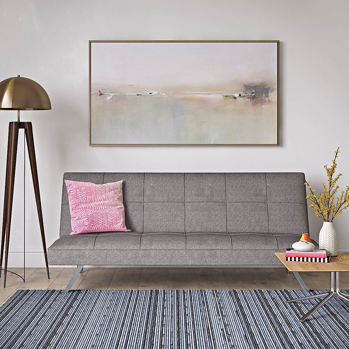 Majnesvon Modern Fabric Sofa Bed Futon with Chrome Legs stainle Leg Convertible Folding Sofa Bed, 3 Angles Adjustable Back for Compact Living Spaces,Apartments Office Dorms (Gray)