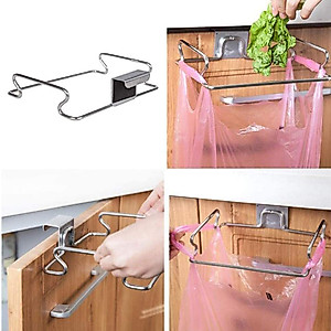 Hanging Stainless Steel Trash Bag Holder Recycled Reusable Disposable Plastic Shopping Grocery Bags Holder for Kitchen Cabinets Doors and Cupboards
