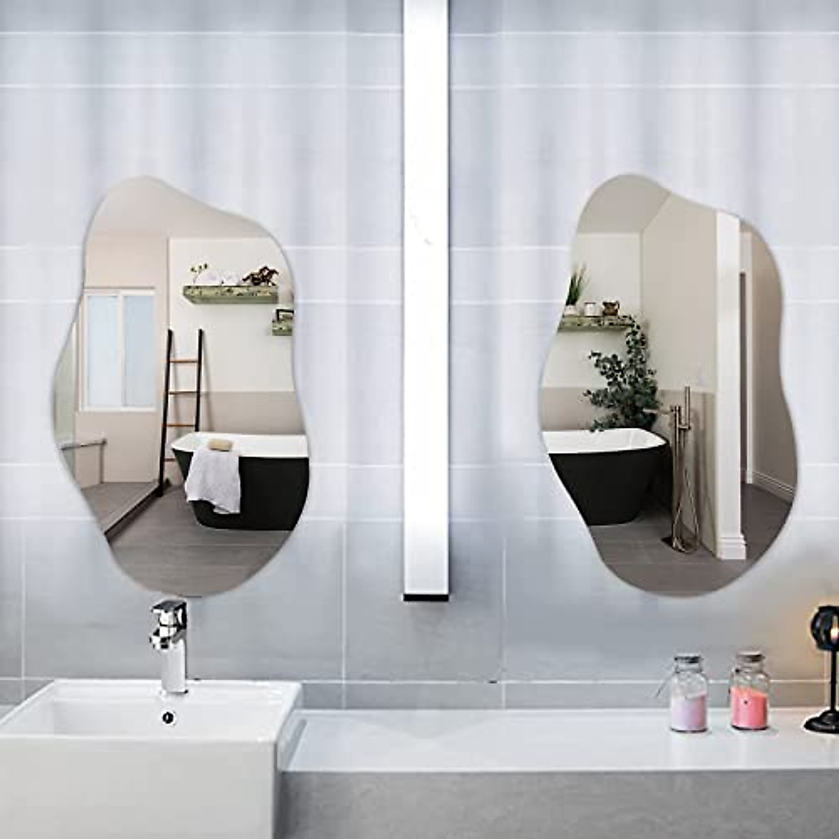 QDSSDECO Asymmetrical Wall Mounted Mirror, Wavy Mirror, Irregular Shaped for Living Room, Bedroom, Entryway, 19.7" x33.5"