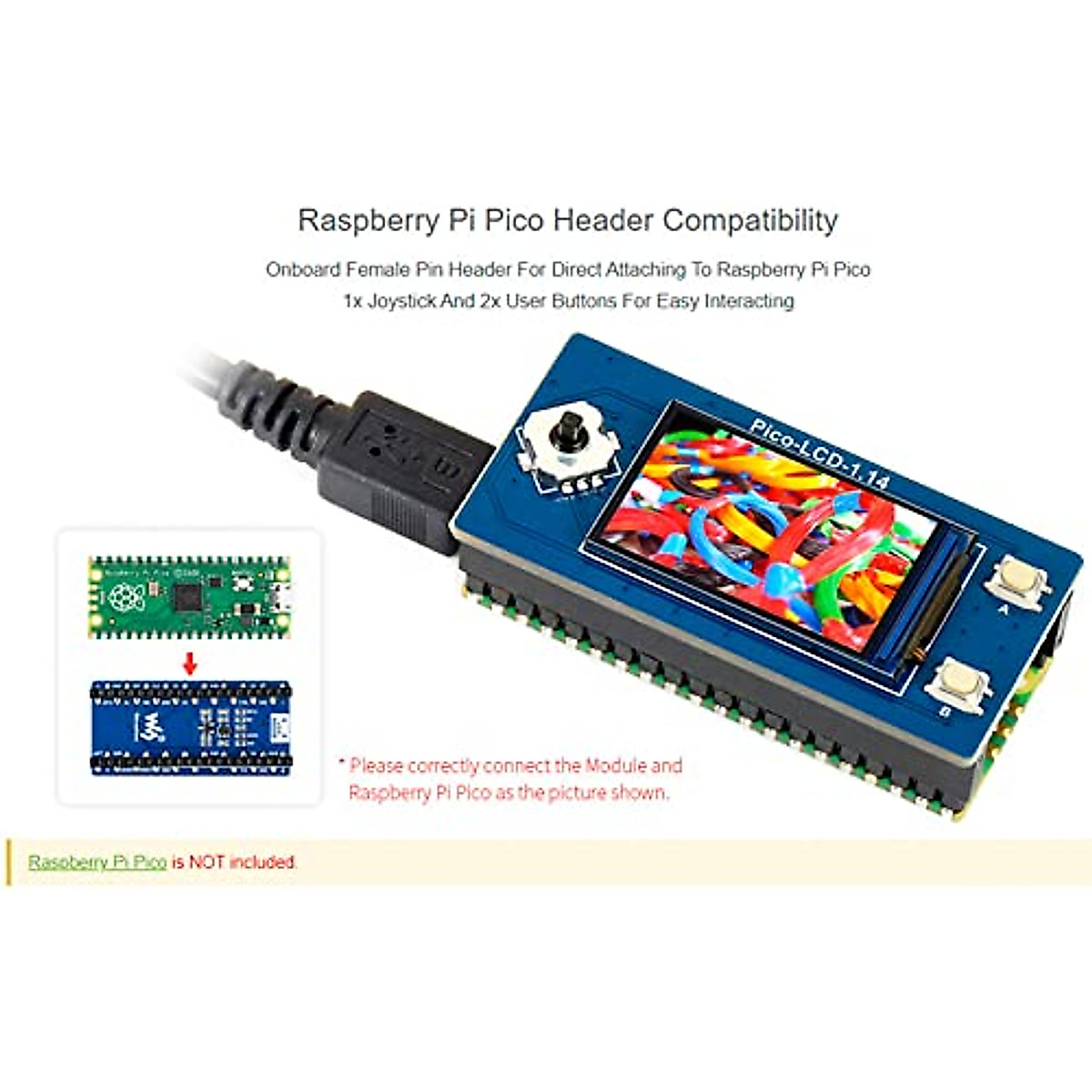 waveshare for Raspberry Pi Pico, 1.14" LCD Display Module, 240×135 Pixels IPS Screen 65K RGB Colors, ST7789 Driver 4-Wire SPI Interface with Buttons for Easy Interacting