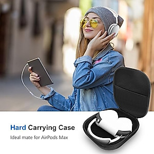 Opoway Hard Case for AirPods Max with Sleep Mode, Upgraded Travel Carrying Headphone Case with Silicone Earpad Cover & Mesh Pocket, Portable Organizer Protective Storage Bag