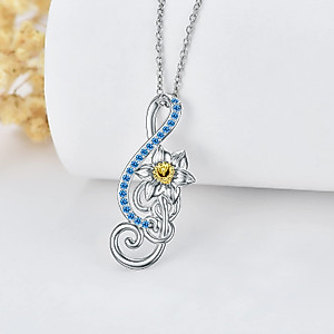 TOUPOP Music Note Necklace 925 Sterling Silver Dainty Daffodils Floral February Birth Flower Necklaces Music Jewelry Birthday Gifts for Women Mom Student