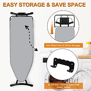 PickyanDco Foldable Ironing Board with Heat Resistant Cover, Steam Iron Rest and Non-Slip Legs - Sturdy Metal Frame Full Metal Construction Iron Board(14 * 34 * 53inches)