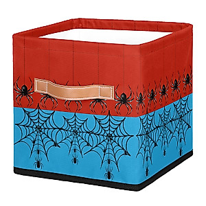 Storage Basket, Kids Toys Bin, Books Shelf Basket, Red Blue Color Spider Web Happy Halloween Clothes Towel Storage Bin for Nursery, Gift Basket, Pet Basket