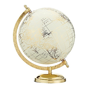 Abbott Collection 57-LATITUDE-02 Spinning Small Decorative Globe, Ivory/Gold, 11" H