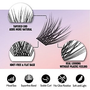 WONSIS 𝑳𝒂𝒔𝒉 𝑪𝒍𝒖𝒔𝒕𝒆𝒓𝒔, False Eyelashes Individual for DIY Lash Extension, 𝑴𝒊𝒙 𝑳𝒆𝒏𝒈𝒕𝒉 Individual Lashes, Natural Look 𝑹𝒆𝒖𝒔𝒂𝒃𝒍𝒆 Cluster Lashes for Home (Allure-𝗠𝗶𝘅)