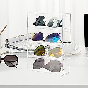 JOYMOMO Sunglasses Organizer Clear Acrylic 4-Drawer Storage Sunglasses Holder Organizer for Eyeglass Organizer, Reading Glasses, Eye Glass Cases, Accessories - Use Stackable(Without Sunglasses)