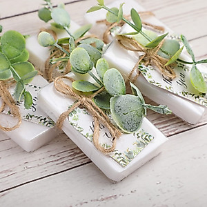 Demissle 60 Sets Mini Soap Favors Small Scented Soap Bars White Hand Soaps with Mini Faux Eucalyptus Greenery Gift Cards Organza Bags for Baby Shower Bridal Shower Gifts Wedding Birthday Party