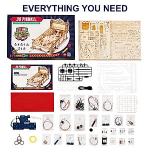 Rowood Wooden Puzzles 3D Pinball Machine Mechanical Model Wooden 3D Puzzles for Adults DIY Pinball Game Wooden Puzzle-Model Building Kits Christmas Birthday Gifts for Adult and 14+ Teens