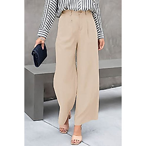 PRETTYGARDEN Women's Casual Summer Work Pants High Waisted Palazzo Pant Flowy Wide Leg Trousers with Pockets (Apricot,Medium)