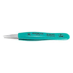 Excelta Tweezer, Straight Strong Tip Tweezers, Stainless Steel, Anti-Magnetic, Ergo-Grips, 5” Overall Length