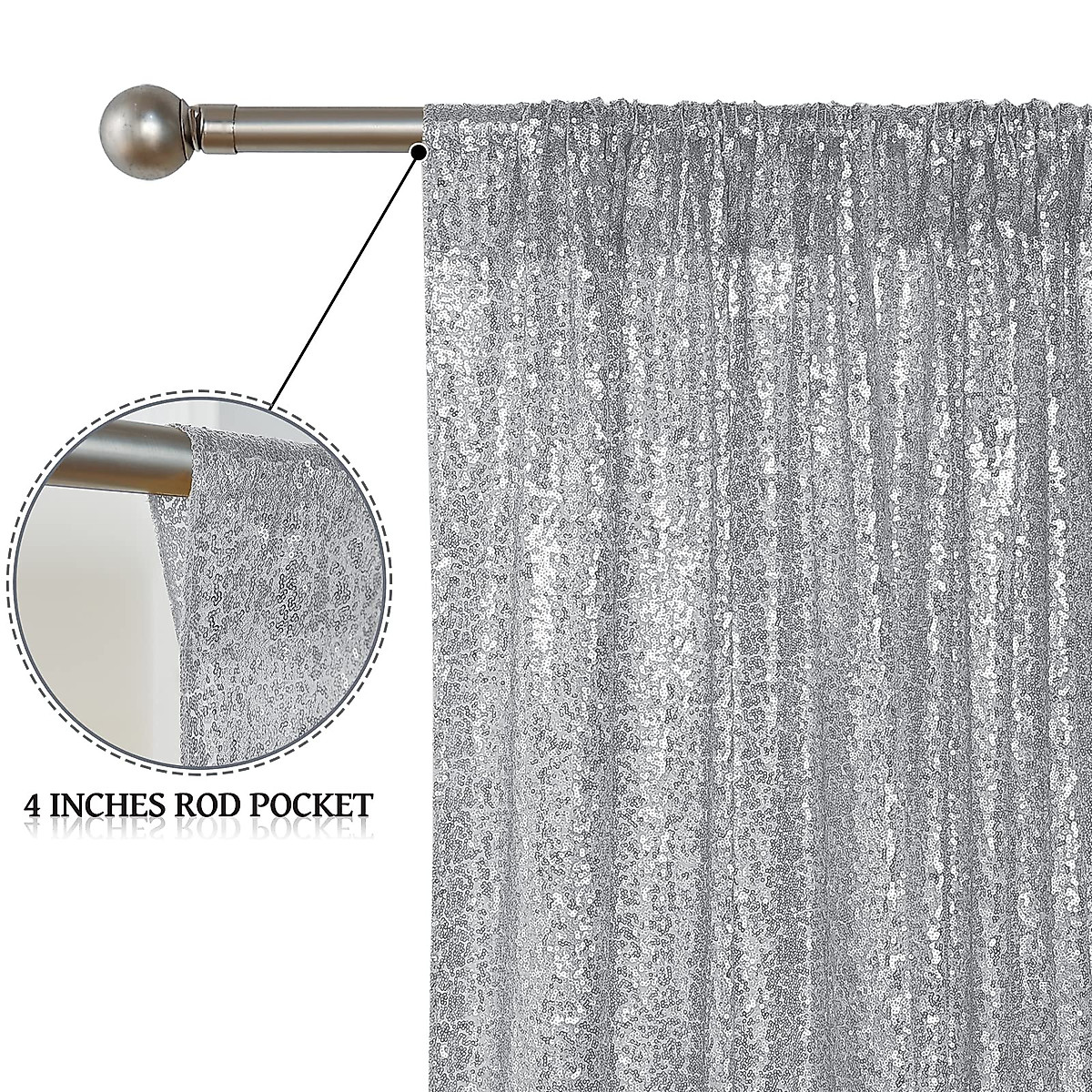 Sugargirl Silver Sequin Backdrop Curtain 4 Panels 2FTx8FT Glitter Silver Background Drapes Sparkle Photography Backdrop for Party Wedding Birthday Wall Decoration