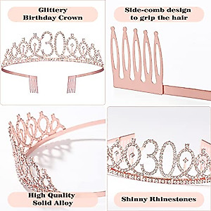 30th Birthday Gifts Decorations for Her - 30 Birthday Cake Topper, Balloons, Queen Sash, Crown and Candle Set, Rose Gold