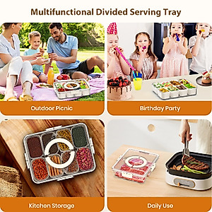 Snackle Box Container,Divided Serving Tray with Lid and Handle,Portable Snack Box for Candy, Fruits, Nuts, 8 Compartments snack tray, Snack Organizer for Picnic,Party,Movie Night,Road Trips(1 Pack)