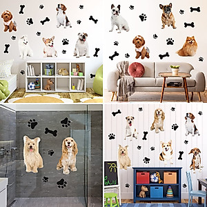 Pajean 83 Pieces Dogs Bones and Paws Wall Decals Realistic Pet Stickers Cute Dog Bone Paw Print Puppy Vinyl Decor Sticker for Kids Boy Girl Baby Teen Bedroom Home DIY