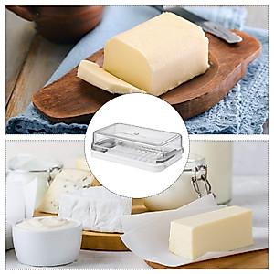 DOITOOL Butter Dish Butter Keeper with Sealed Lid and Cutter Slicer for Easy Cutting and Storage Butter Box Cheese Keeper for Refrigerate 2 in 1 Clear Butter Container Whit