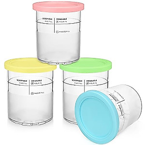 FIRJOY 24 oz. Containers | Extra Replacement Pints and Lids for Ninja Creami Deluxe - Compatible with NC501, NC500 Series (4 Pack - Blue, Pink, Green, Yellow)