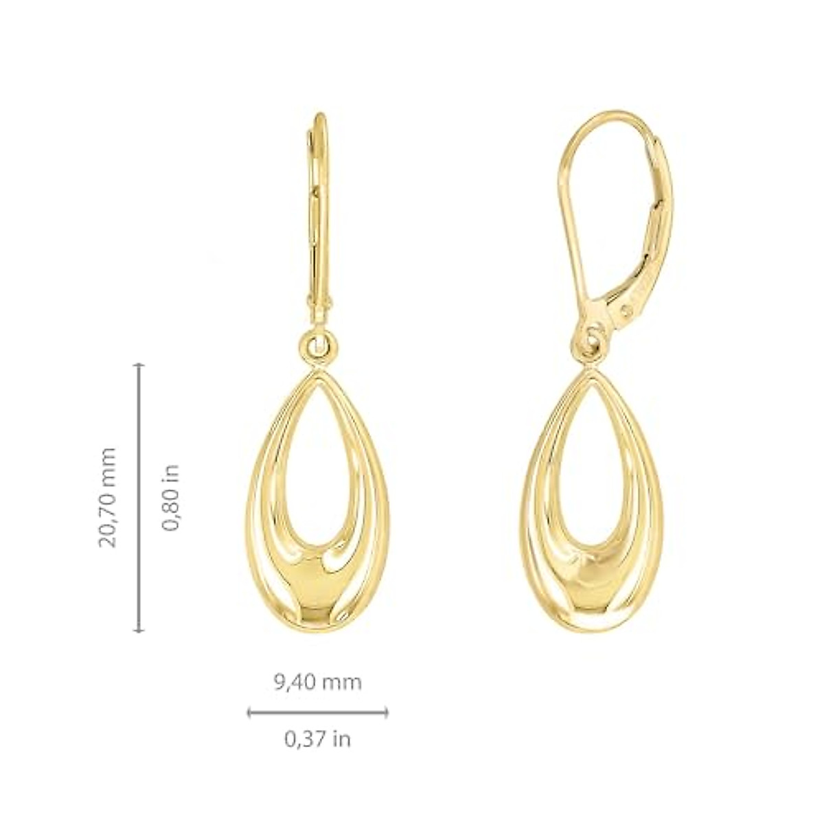 Lucchetta - 14K Gold Dangle Earrings with Oval Hoop Teardrop Leverback Drop