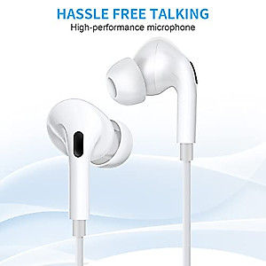XNMOA Wired Headphones for iPhone 14 13/12/11/Se/X/Xr/Xs/8/7, Wired Earbuds Noise Canceling in-Ear Headset with Microphone,Comfortable Wired Earphones with Volume Control,White