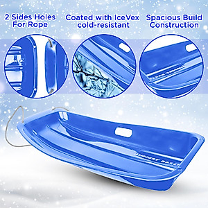 Slippery Racer Downhill Sprinter Flexible Kids Toddler Plastic Cold-Resistant Toboggan Snow Sled with Pull Rope and Handles -35 Inch (BLUE)