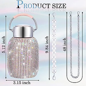 Diamond Water Bottle Rhinestone Stainless Steel Bling Vacuum Flask Refillable Insulated Thermal Bottle with Chain Glitter Water Bottle with Pearl Bracelet for Women