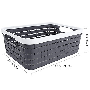 CertBuy 3 Pack Plastic Storage Baskets 11.3 x 8.7 x 4.3 Inch, Small Weave Storage Bins with Handle for Cabinet, Shelf, Kitchen, Bedroom, Bathroom and office – Dark Grey