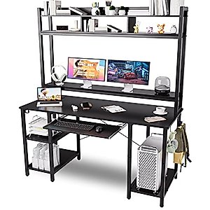 Computer Desk with Hutch Bookshelves, Storage Shelves, Keyboard Tray, Home Office Study Work Desk 53 inch Width, 70 inch High