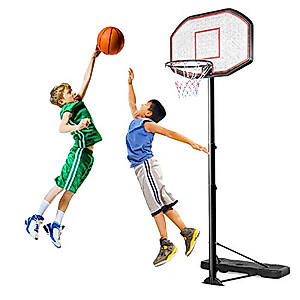 Giantex Portable Basketball Hoop 10 Ft, Adjustable Height 6.5-10 Ft, 43 Inch Backboard Basketball Goal, Suit for Court, Driveway, Garage, Indoor Outdoor Basketball Hoop for Kids, Youth, Junior