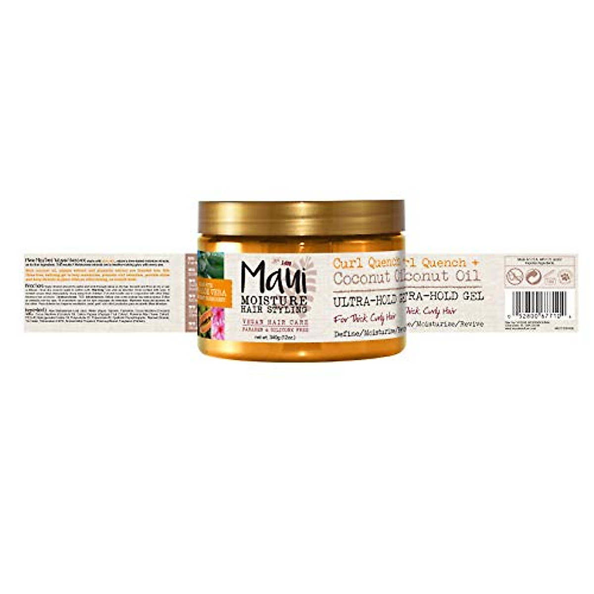 Maui Moisture Curl Quench + Coconut Oil Ultra-Hold Gel, for Curly Hair Styling, Vegan, No Drying Alcohols, Paraben Free, Silicone Free, 12 Ounce