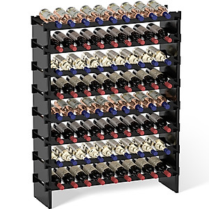 Domax Wine Rack Freestanding Floor - 8 Tiers Wine Bottle Holder 72 Bottle Stackable Wine Rack， Bamboo Wine Holder Wine Storage Racks for Kitchen, Bar, Pantry and Cellar (Black)