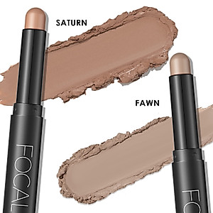 FOCALLURE 2 Pcs Cream Eyeshadow Stick,Brightener Eyeshadow Pencil Crayon,Highlighter Eye Shadow Stick Sets with Crease-proof Formula,Long Lasting Waterproof Eye Shadow Make Up,Smoky Brown