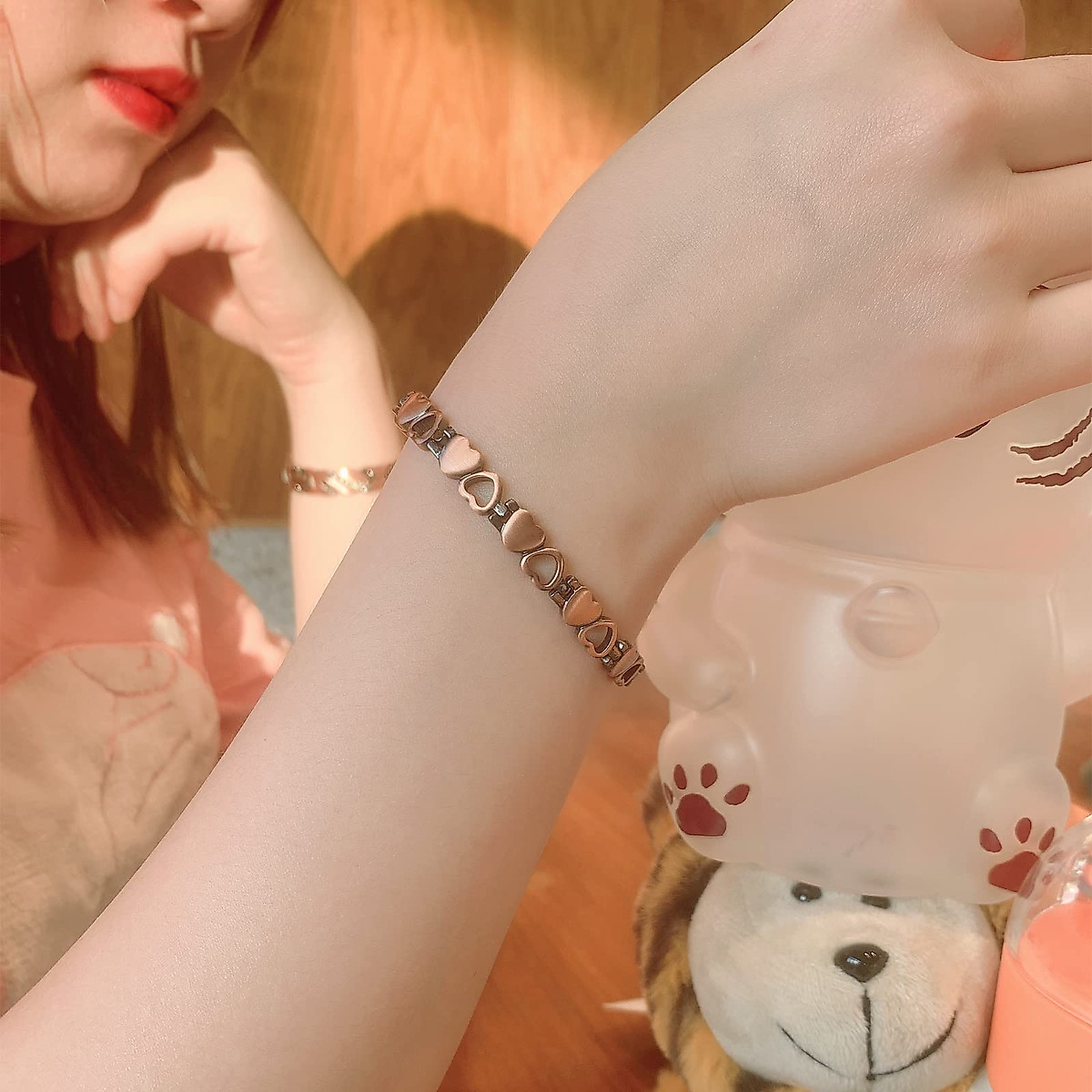 Reaowazo Copper Bracelets For Women Copper Magnetic Bracelet For Women Magnetic Copper Bracelet With 3 More Smarter Clasps Love Heart Jewelry Gift for Womens