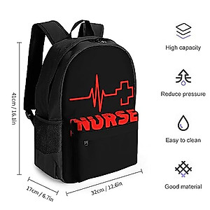Nurse Heartbeat Red Cross Laptop Backpack for Men Women Shoulder Bag Business Work Bag Travel Casual Daypacks