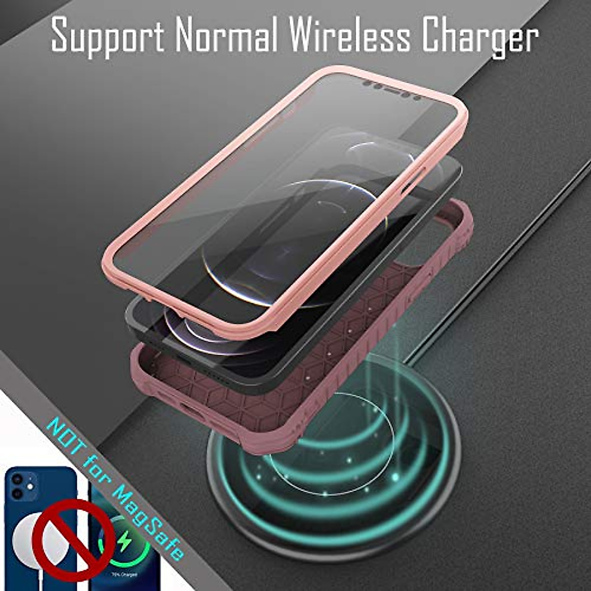 ExoGuard Compatible with iPhone 12 Pro Max Case, Rubber Shockproof Full-Body Cover Case Built-in Screen Protector with Kickstand for iPhone 12 Pro Max 6.7 inch Phone (Pink)