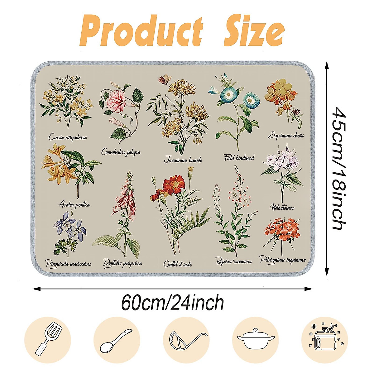 18 x 24 Inch Kitchen Drying Mat Flower Herbs Dish Drying Mats for Kitchen Counter Dish Drying Pad Plant Absorbent Reversible Microfiber Leaves Plant Dish Mat for Drainer Rack Coffee Bar Decor