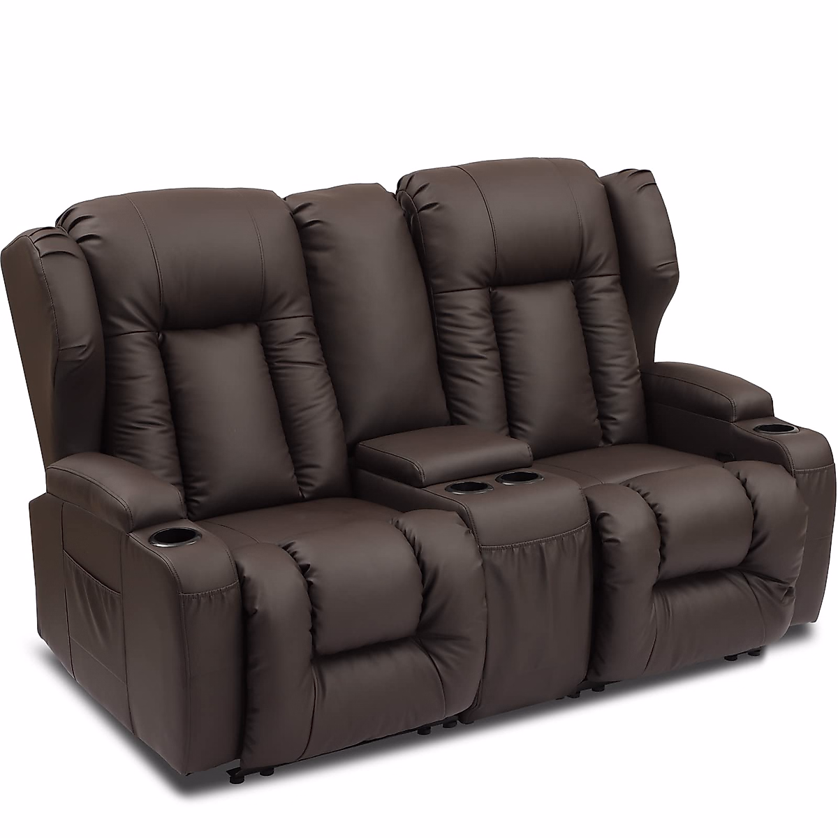 SAMERY RV Loveseat Recliner Sofa, Manual Reclining Loveseat with Console, 2 Seat Recliner Sofa Chair for Living Room RV Theater Recliner Love Seat with Cup Holders/Pockets/Pillows